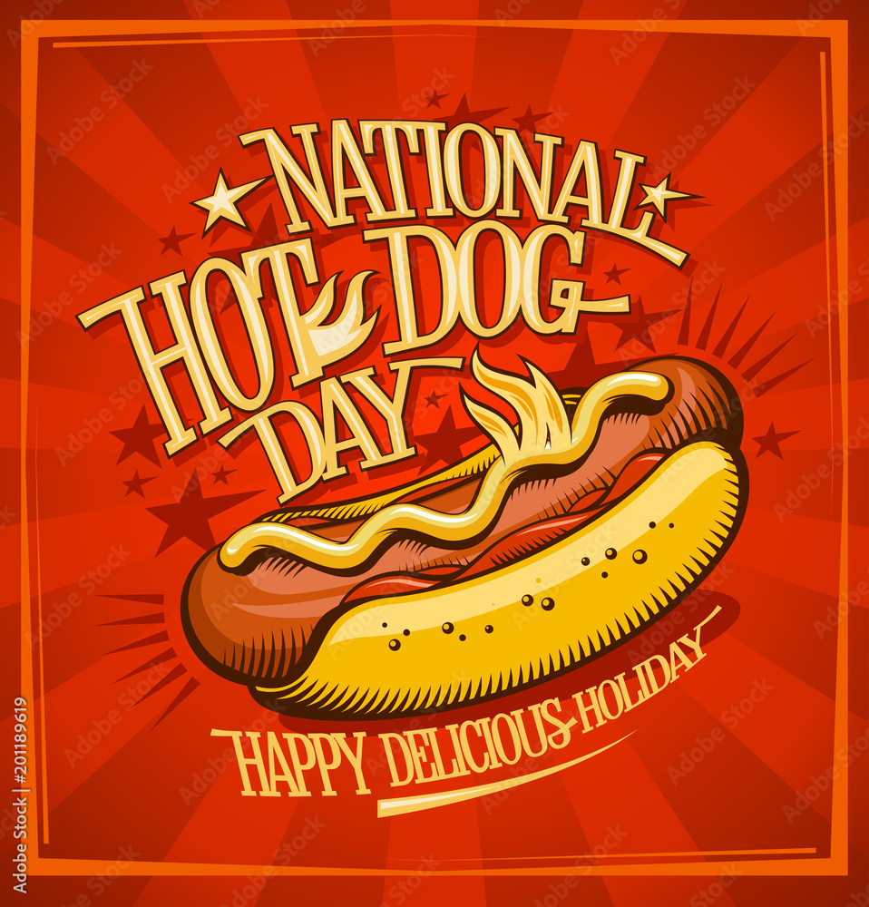 National hot dog day poster design Stock ベクター | Adobe Stock