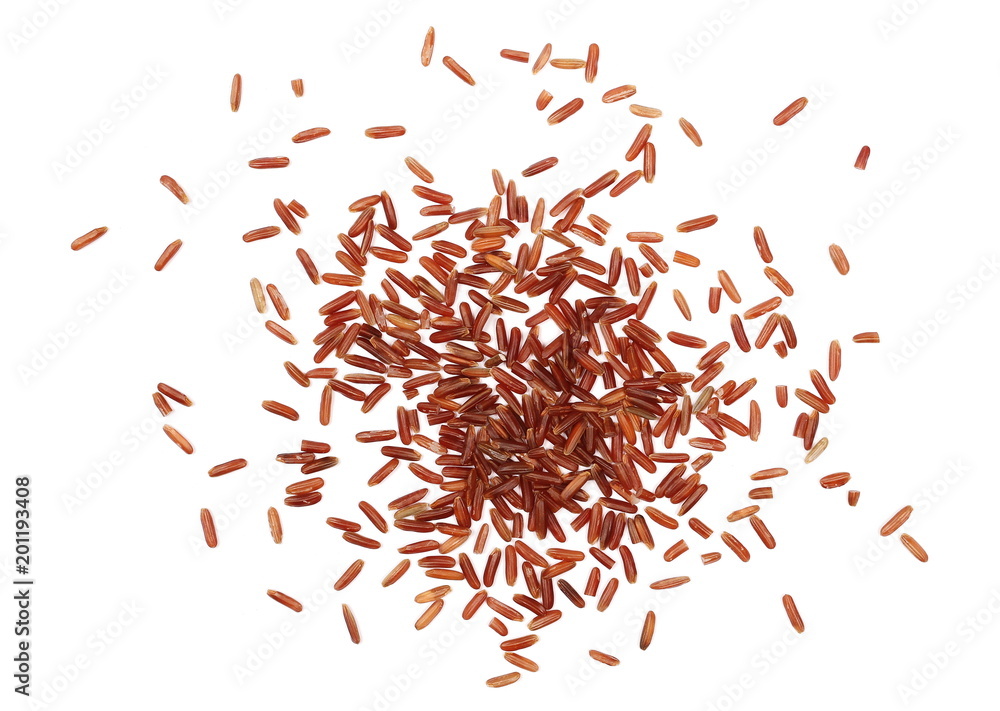 Red wild rice pile isolated on white background, top view Stock Photo ...
