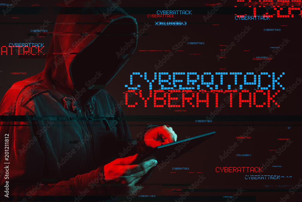 Cyberattack concept with faceless hooded male person Stock Photo ...