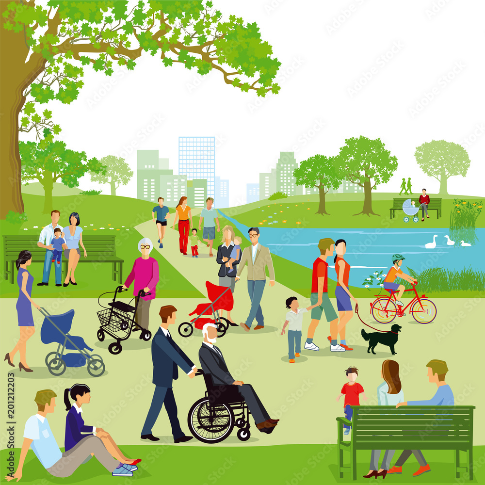 Freizeit von Familien im Park, illustration Stock-Vektorgrafik | Adobe ...
