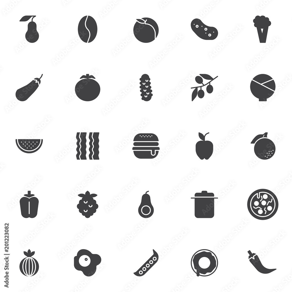 Food nutrition vector icons set, modern solid symbol collection, filled ...