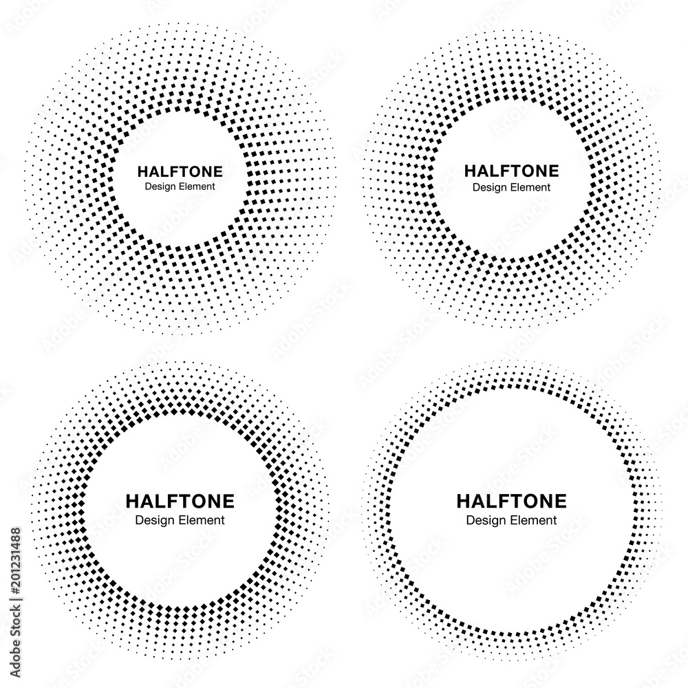 Set of Black Abstract Circle Frame Halftone Dots Logo Design Elements ...