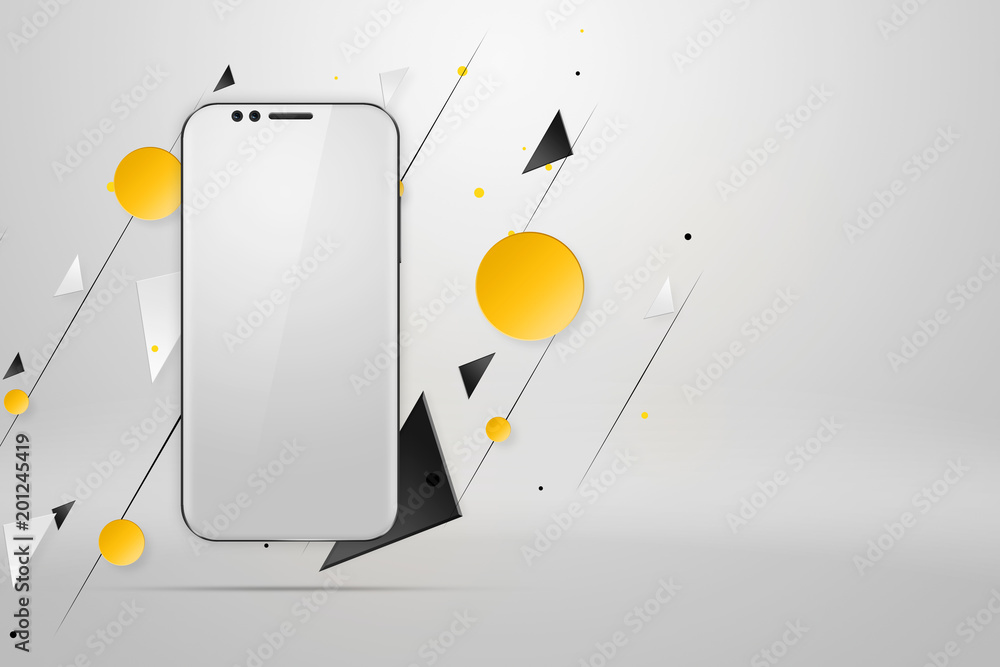 Realistic illustration with a picture of a smartphone on a light ...