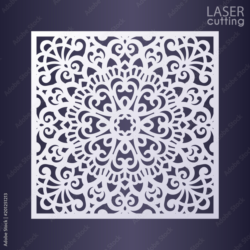 Laser cut ornamental square panel with lace pattern. Beautiful openwork ...