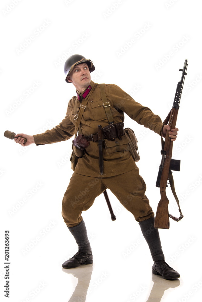 Details of uniforms and grenades in the hands of ordinary soldiers of ...
