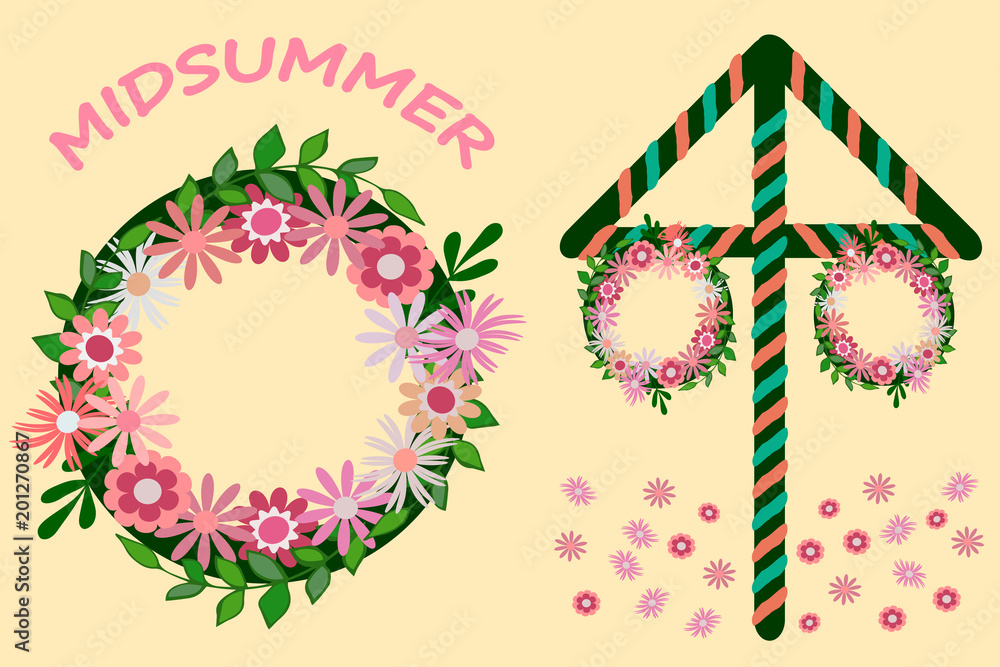 Midsummer celebration icons, vector Stock Vector | Adobe Stock