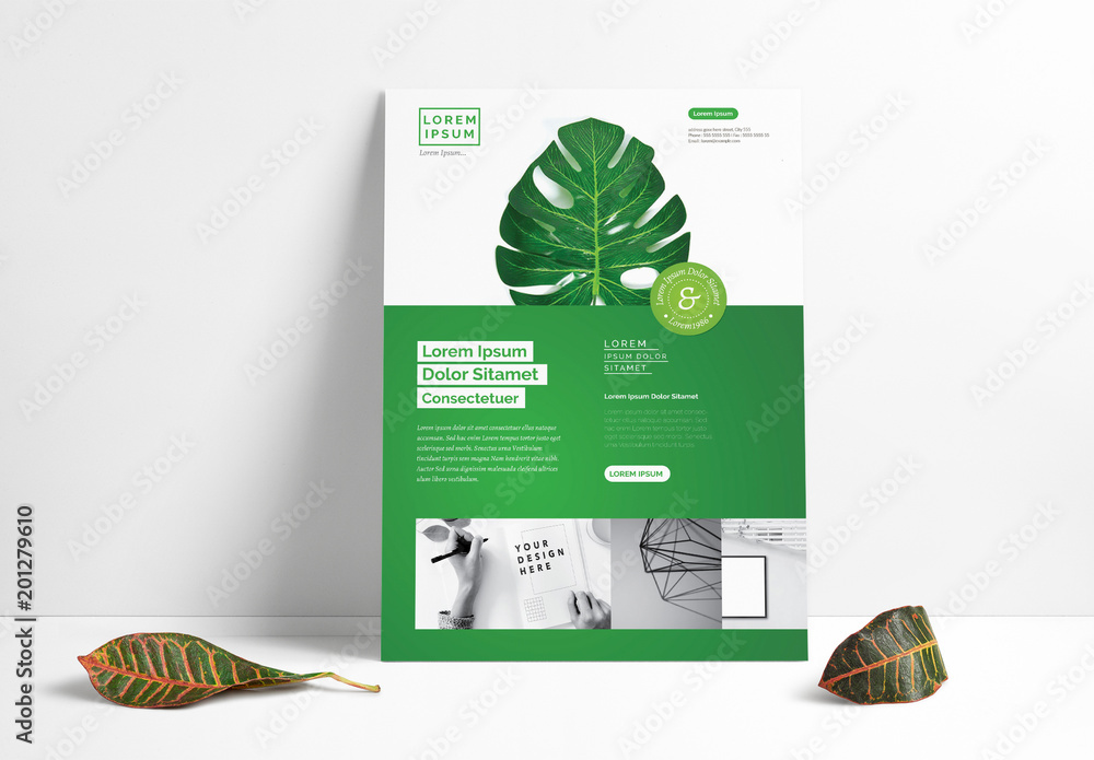 Flyer Layout with Leaf Illustration Stock Template | Adobe Stock