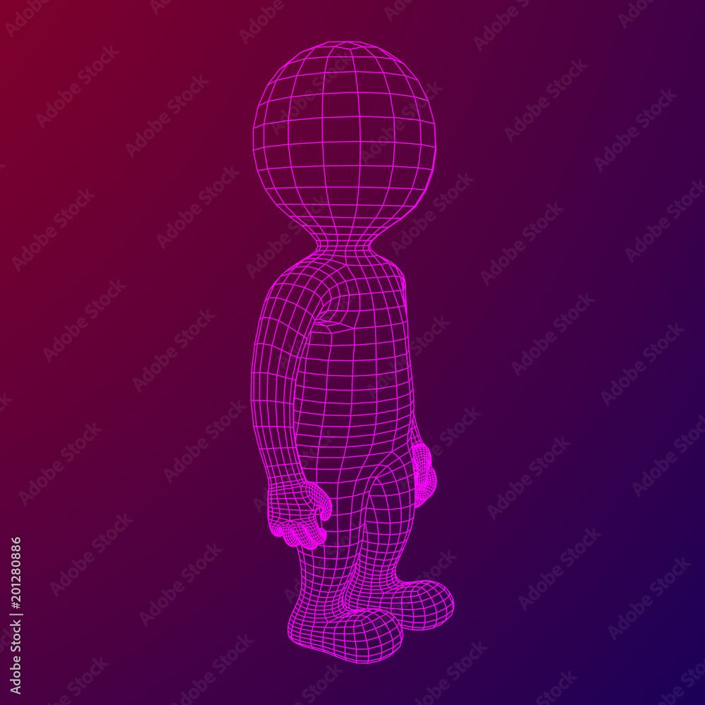 Wireframe low poly mesh human cartoon body in virtual reality. Medical ...