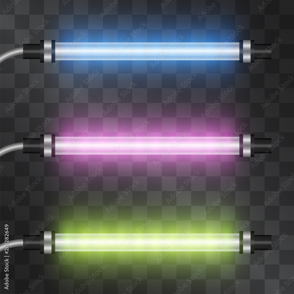 Neon luminescent vector lamp set isolated on transparent background ...