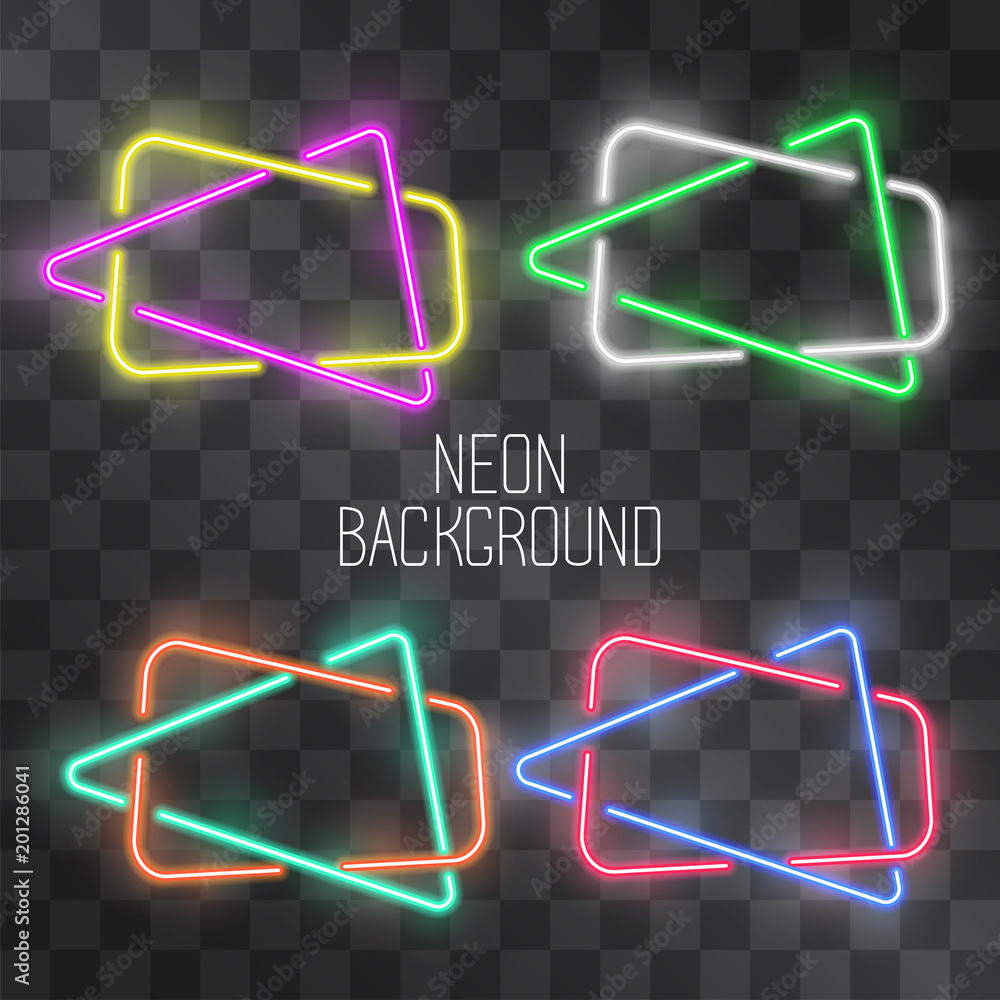 Neon frame light effect set on transparent background. Night shining ...