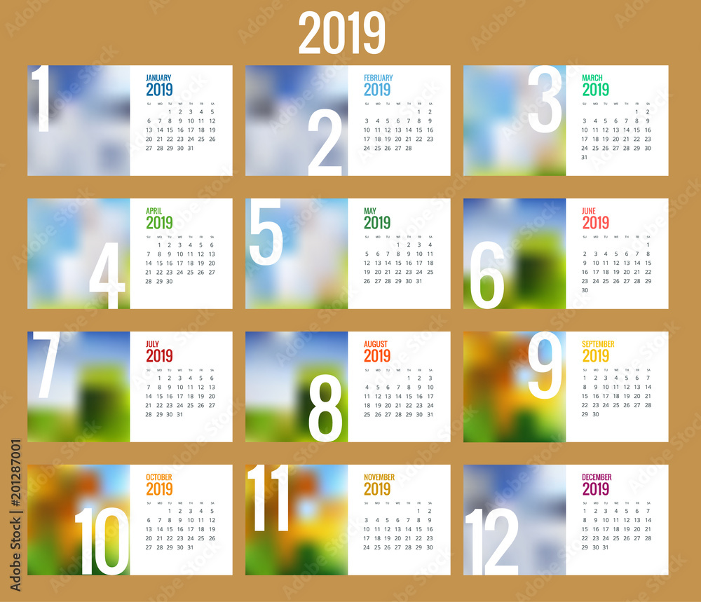 Vector Calendar for 2019 year. Vector design print template with place ...