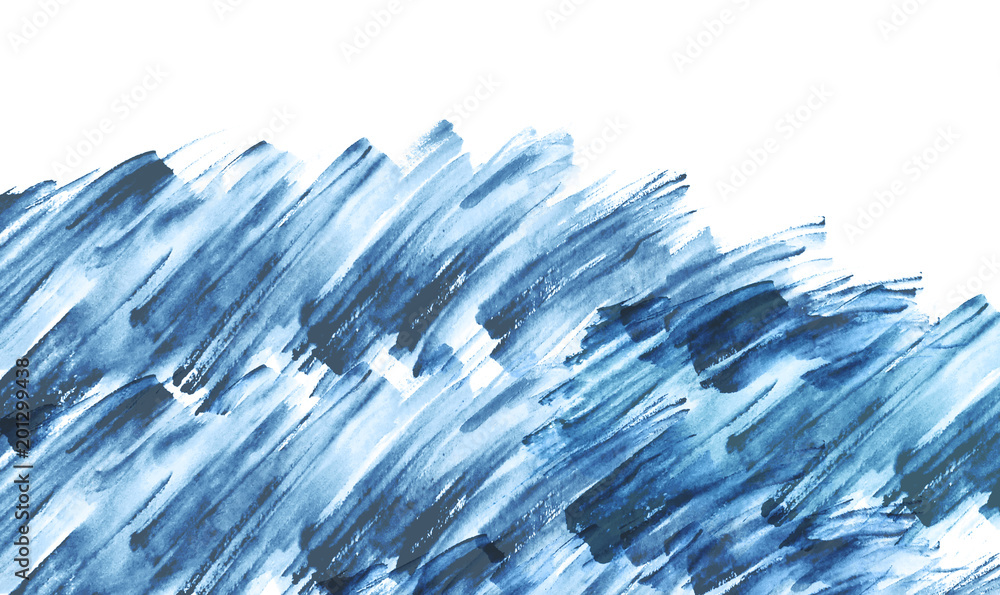 Watercolor line of blue paint, splash, smear, blot, zigzag. abstraction ...