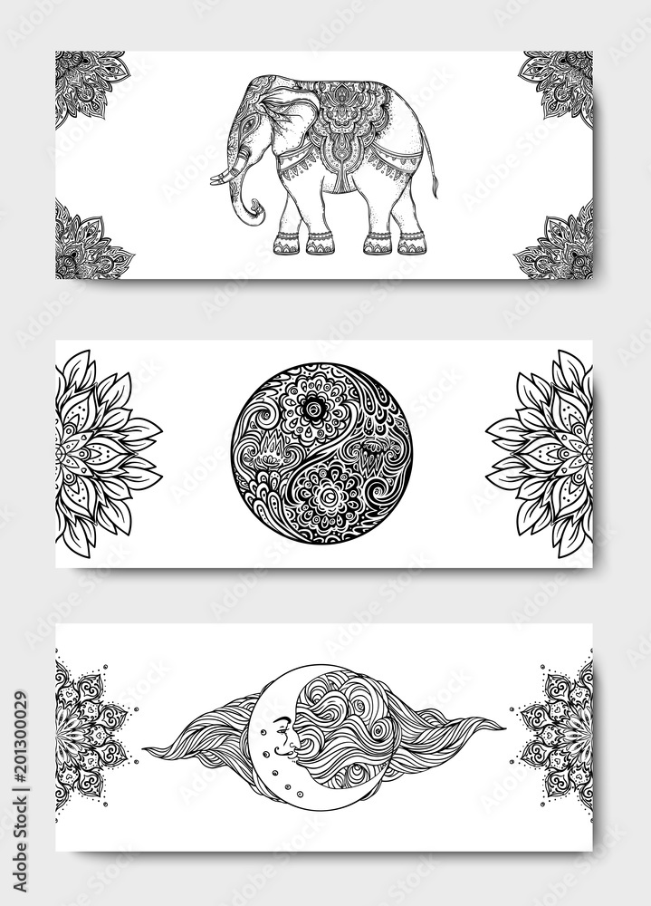 Stretch and Strength. Yoga card design template. Black and white banner ...