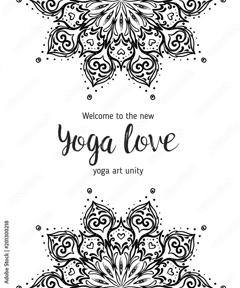 Stretch and Strength. Yoga card design template. Black and white banner ...