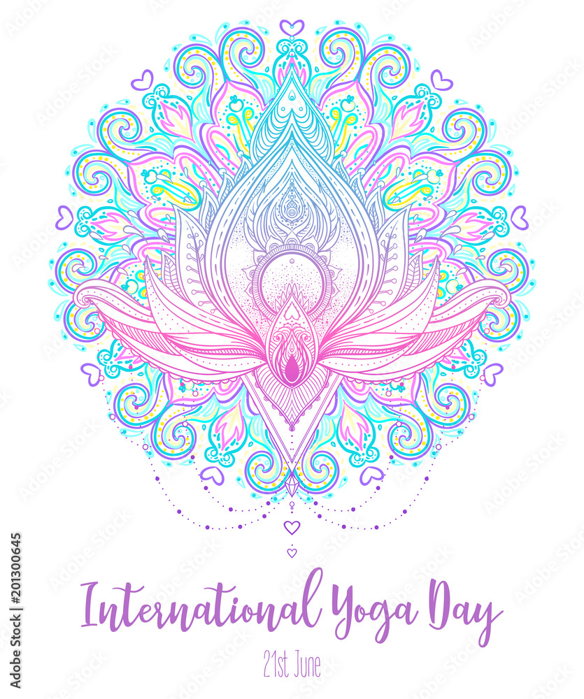International Yoga Day. Yoga card design. Colorful template for ...