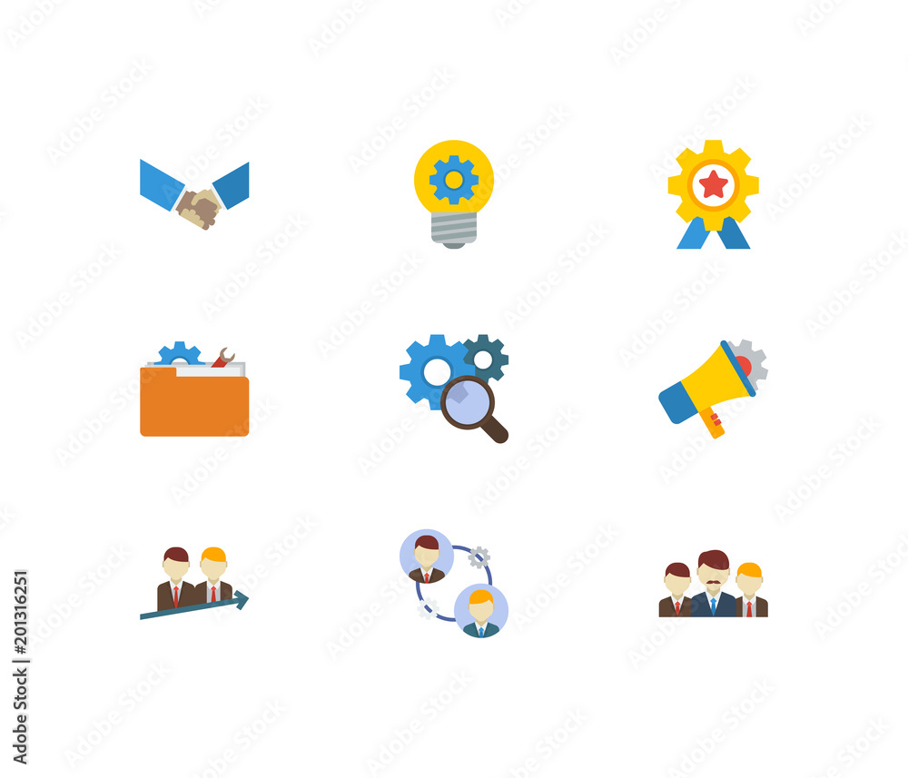 Technology collaboration icons set. Successful partnership and ...
