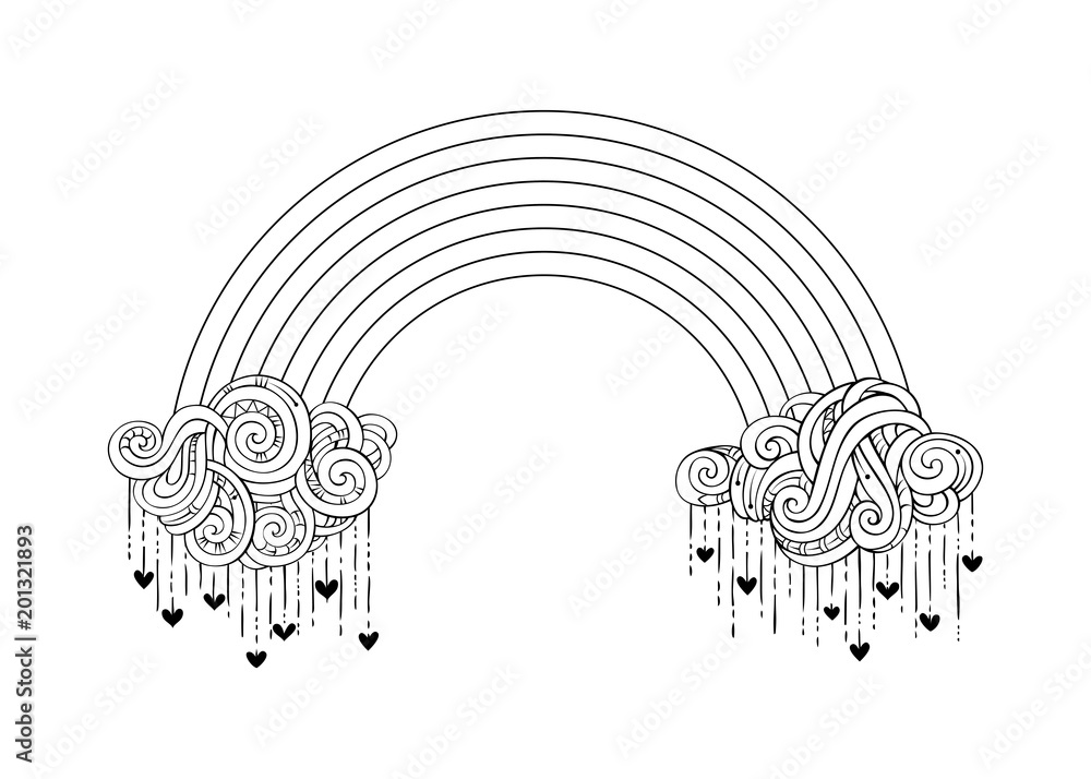 Outline rainbow and clouds illustration. Stock Vector | Adobe Stock