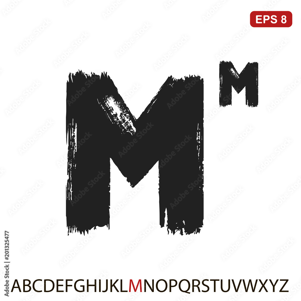 Black capital handwritten vector letter "M" on a white background ...