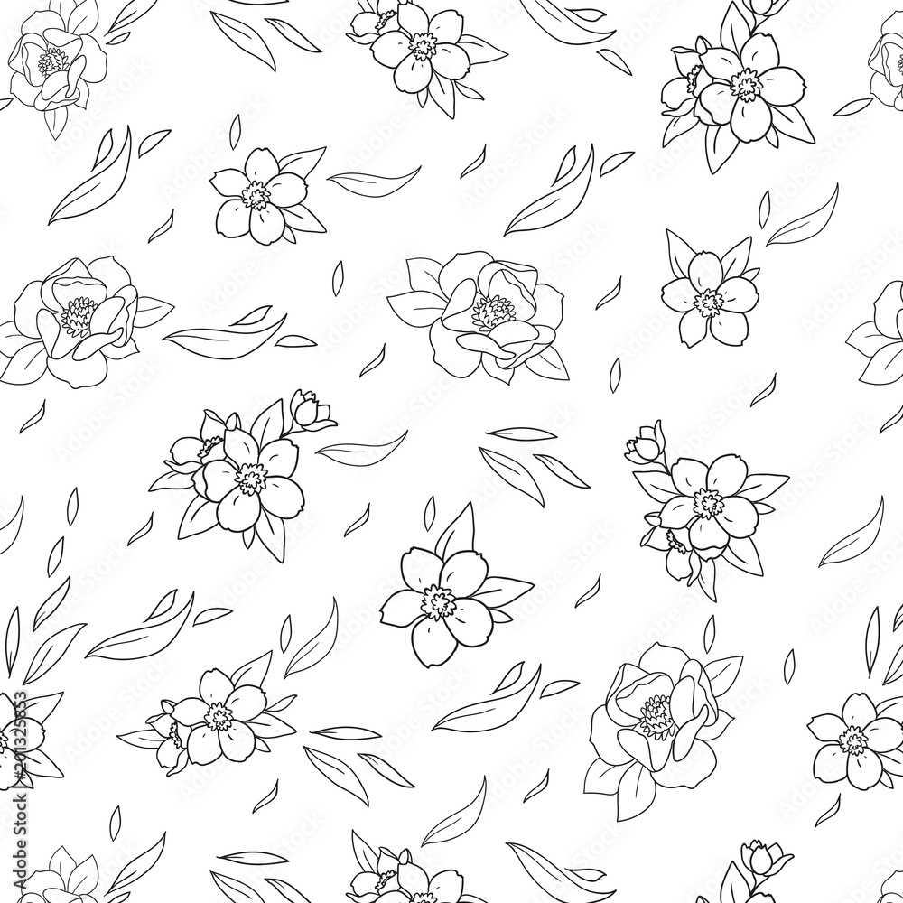 Simple Floral Pattern Black And White
