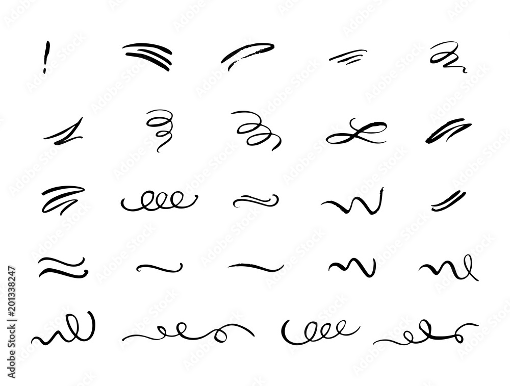 Hand drawn decorative curls, swirls, flourishes and text calligraphy ...