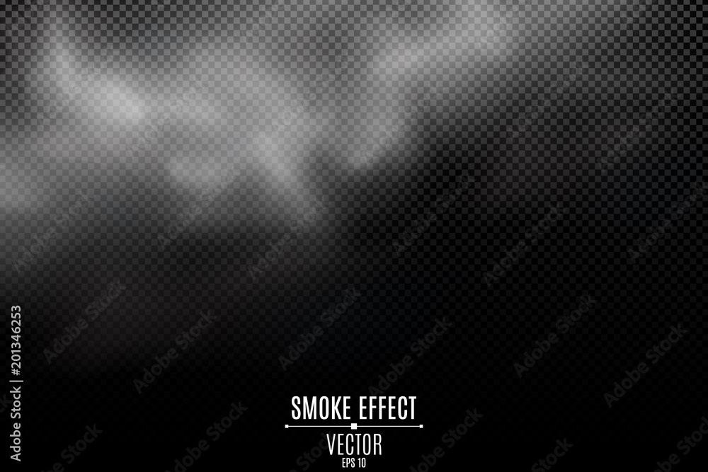 Vecteur Stock Thick smoke on a transparent dark background. Light mist ...