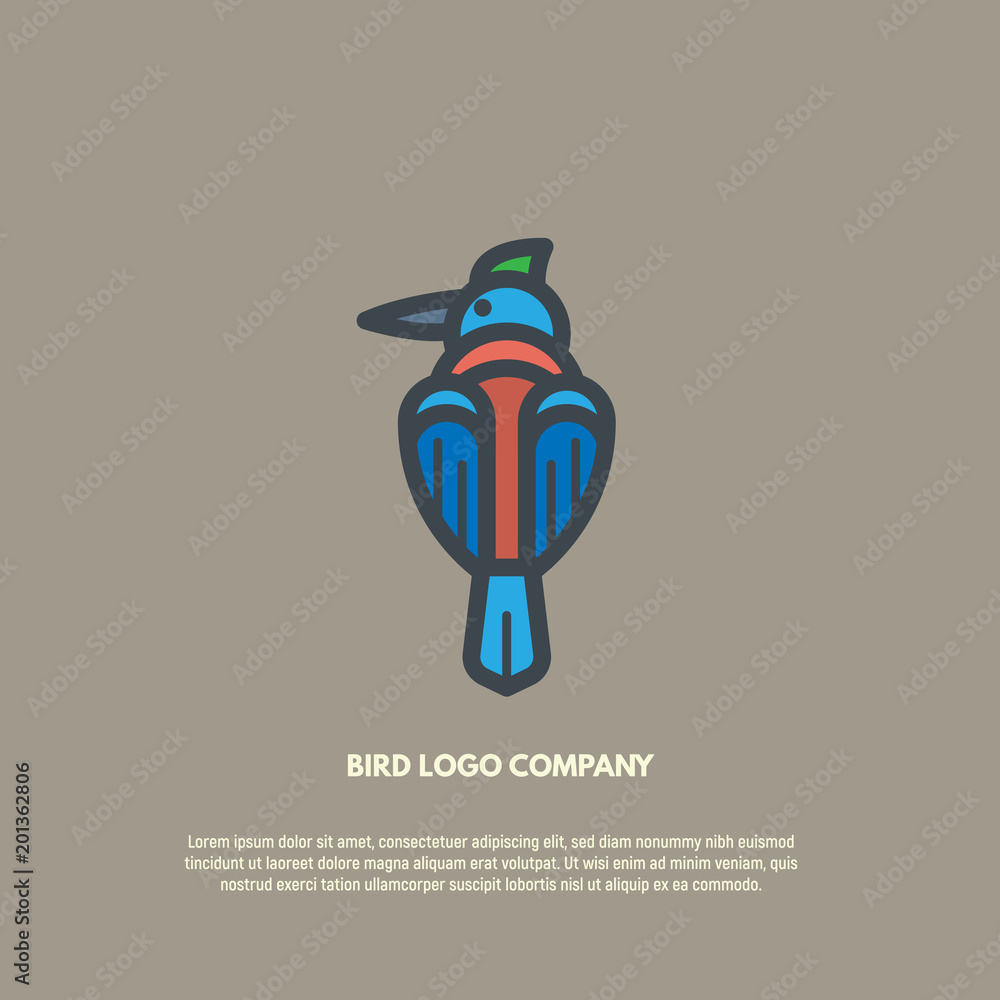 Bird logo vector illustration. Symbol of sitting bird with long beak ...