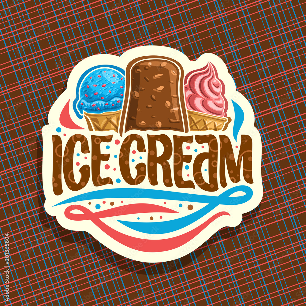 Vector logo of italian Ice Cream, cut paper sign with scoop ball sundae ...