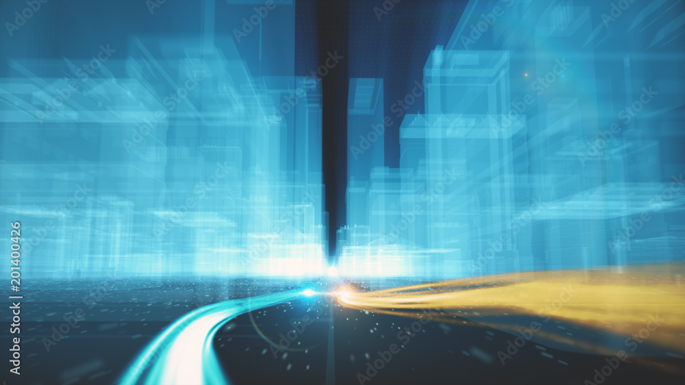 Abstract background of fiber optic cables carrying information into ...