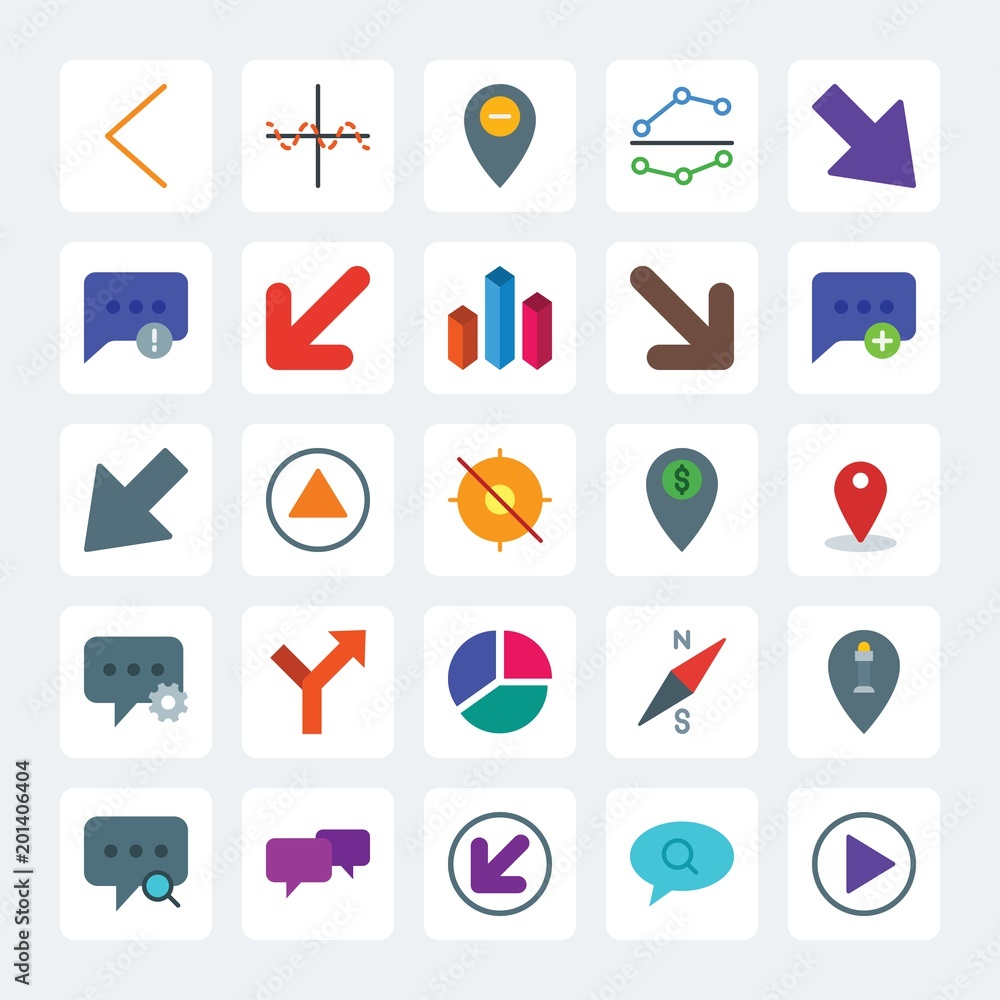 Modern Simple Set of location, arrows, charts, chat and messenger ...