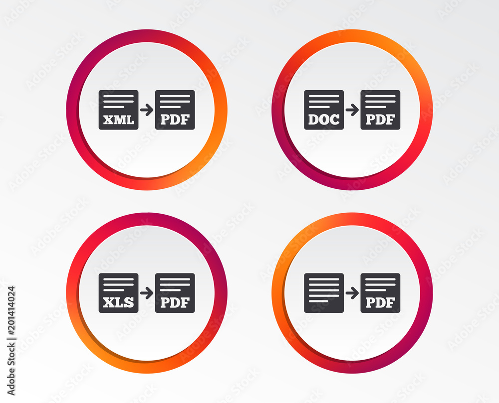 Export File Icons Convert DOC To PDF XML To PDF Symbols XLS To PDF 