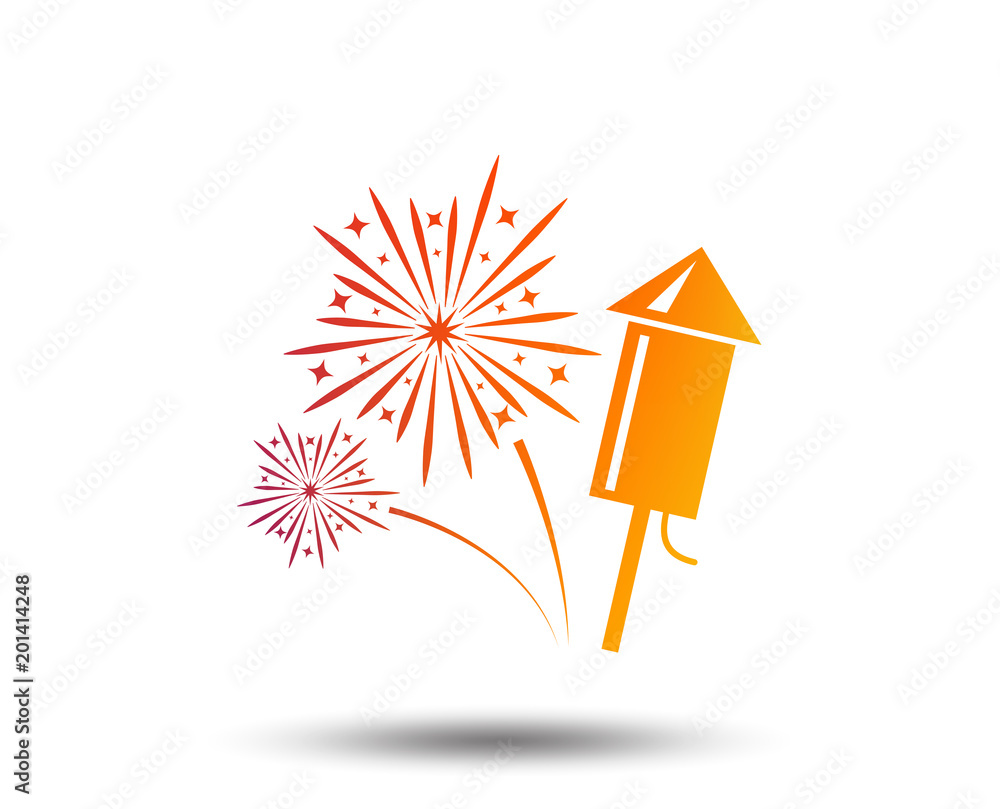 Fireworks with rocket sign icon. Explosive pyrotechnic symbol. Blurred ...