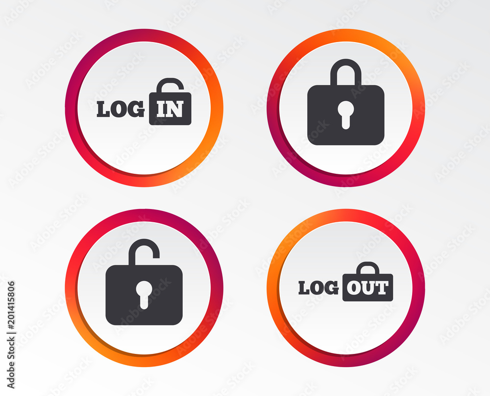 Login and Logout icons. Sign in or Sign out symbols. Lock icon ...
