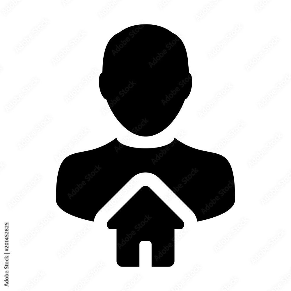 Home Icon Vector With Male Person Profile Avatar Symbol in Glyph ...