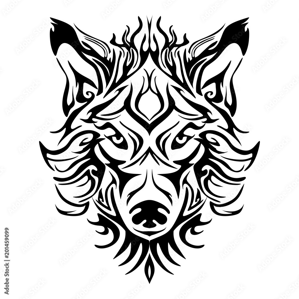 Tribal Wolf Face Tattoo