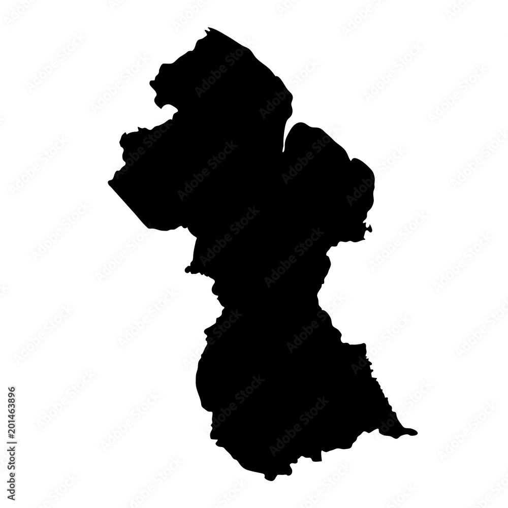 black silhouette country borders map of Guyana on white background of vector illustration Stock ...