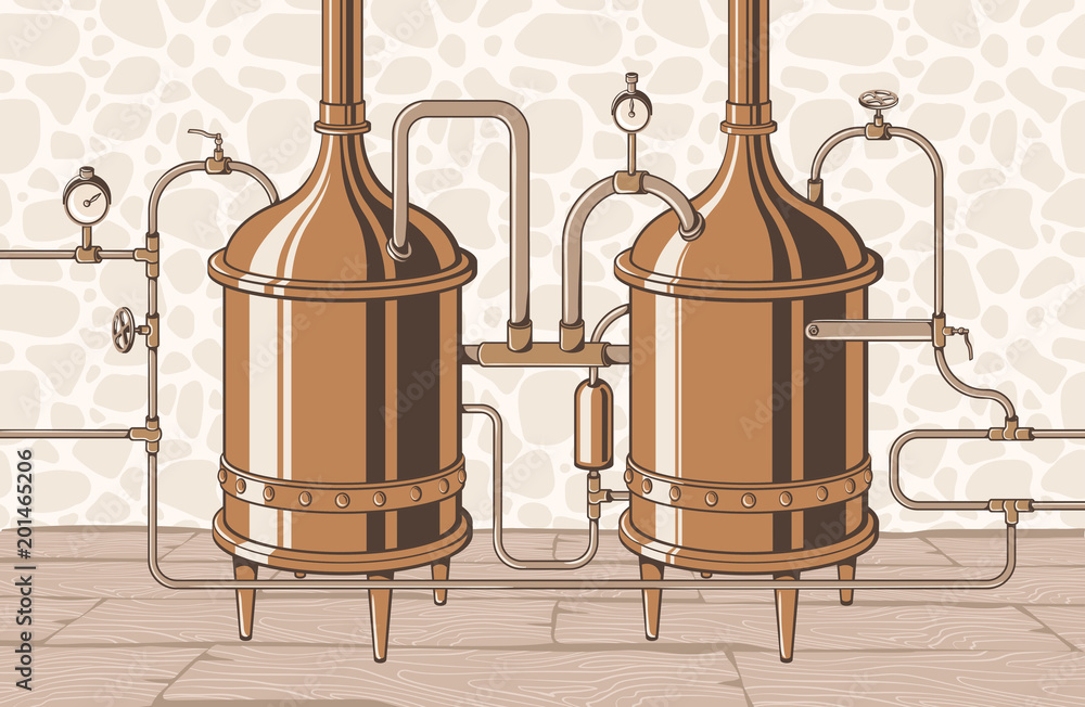 Vintage distillation apparatus sketch. Moonshining vector illustration ...