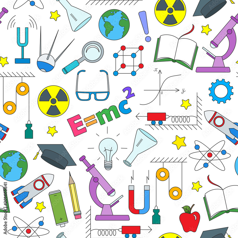 Seamless pattern on the theme of the subject of physics education ...