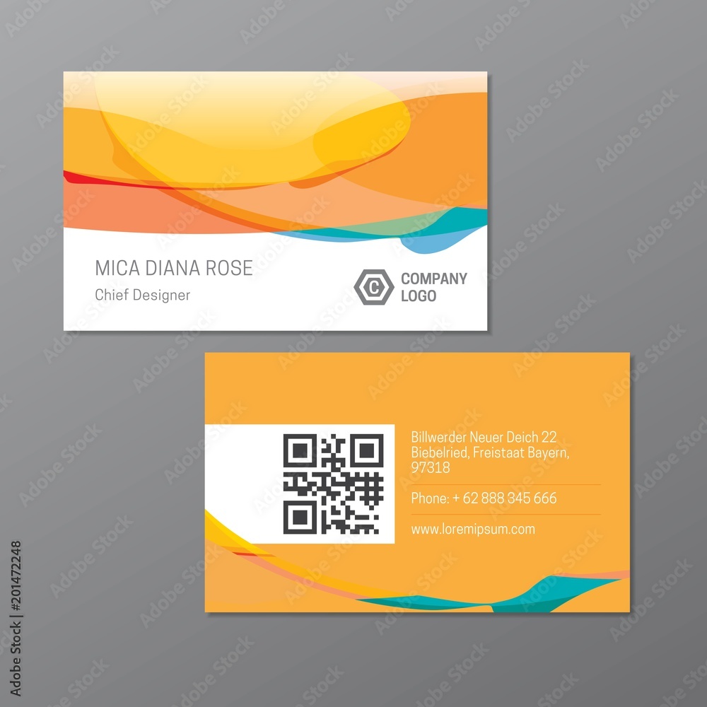 Yellow Name card or business card template with QR Code. Elegant and ...