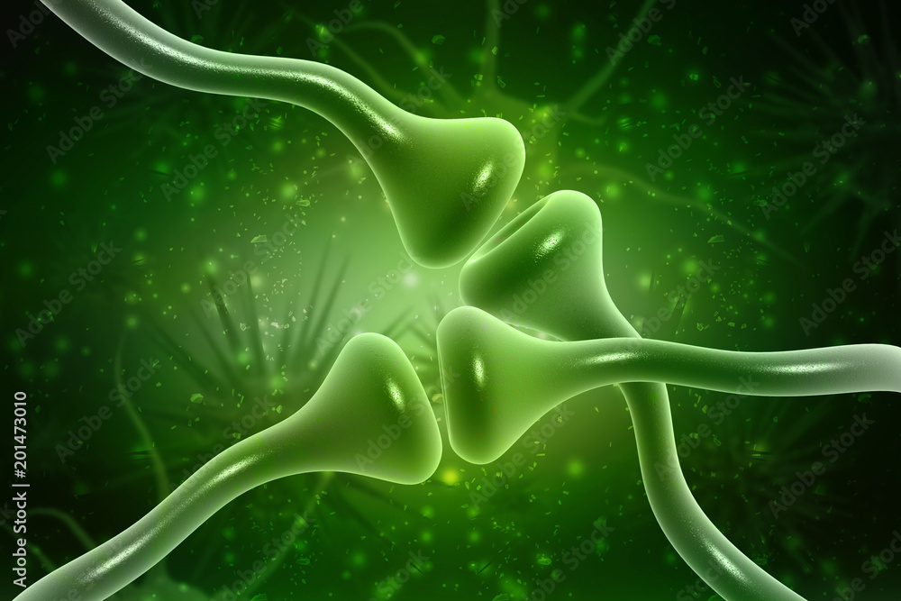Synapse and Neuron cells sending electrical chemical signals. 3d rendering Stock Illustration ...