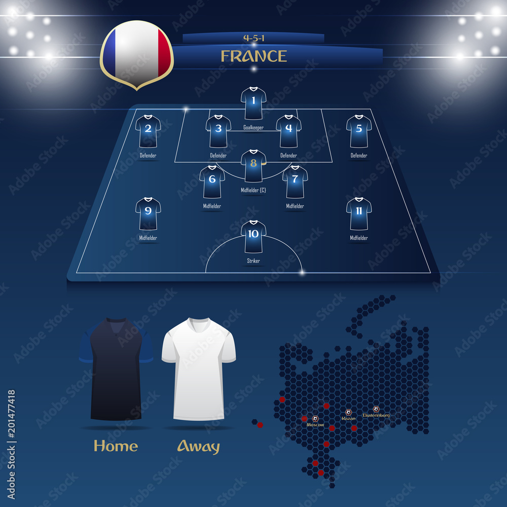 Vetor de Team France soccer jersey or football kit with match formation ...