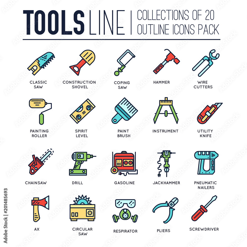 Collection of working tools icons items design. Construction ...