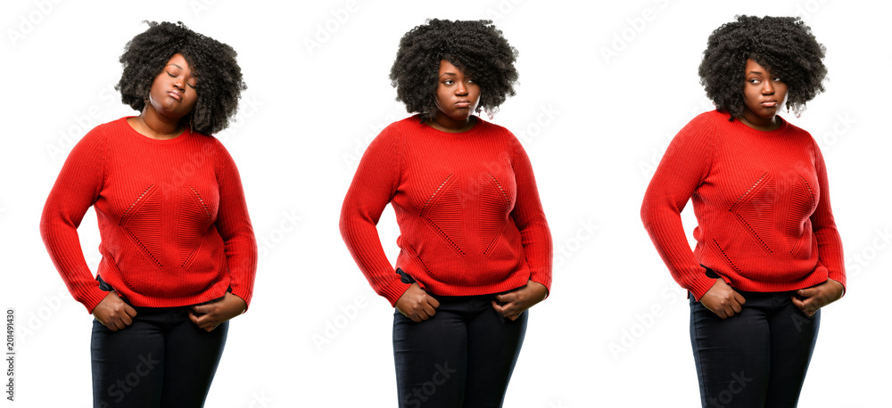 Young beautiful african plus size model with sleepy expression, being ...