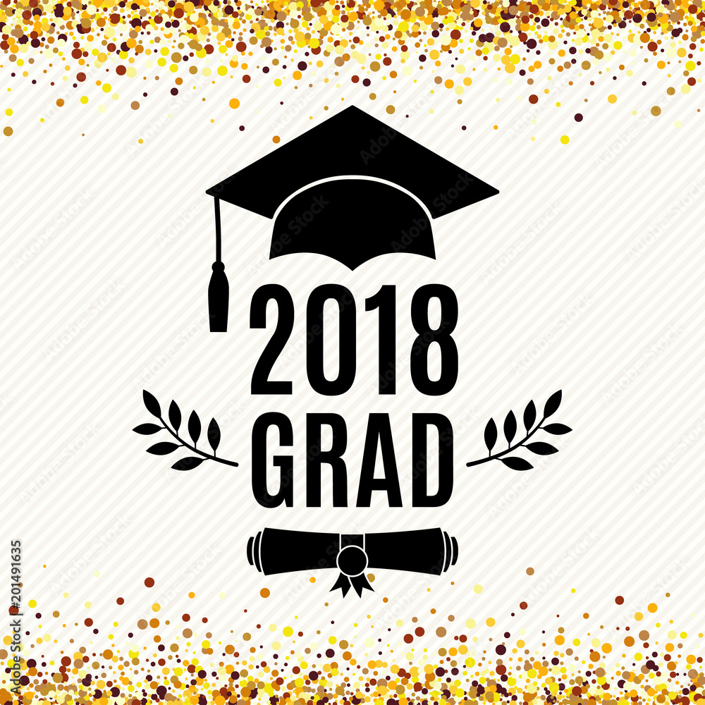 Graduate 2018 class of greeting card with hat, scroll and laurel for ...