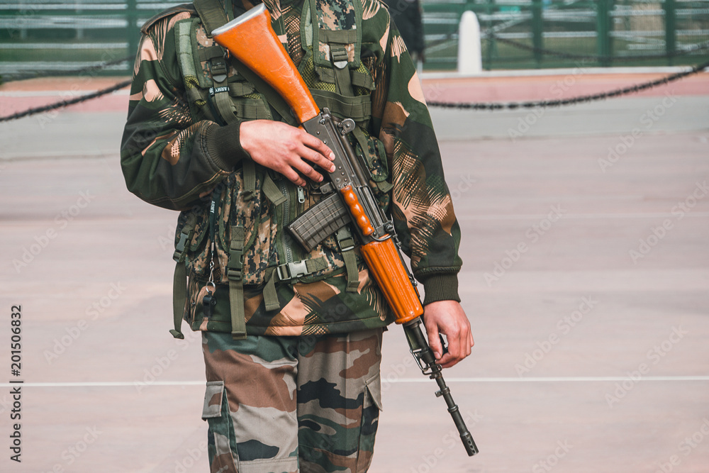 Indian Army Man With Gun