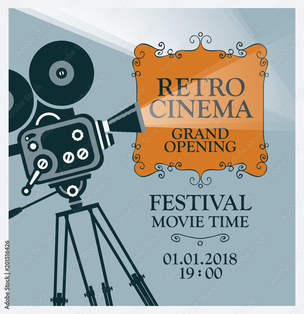Vector poster for movie festival with old fashioned movie camera ...