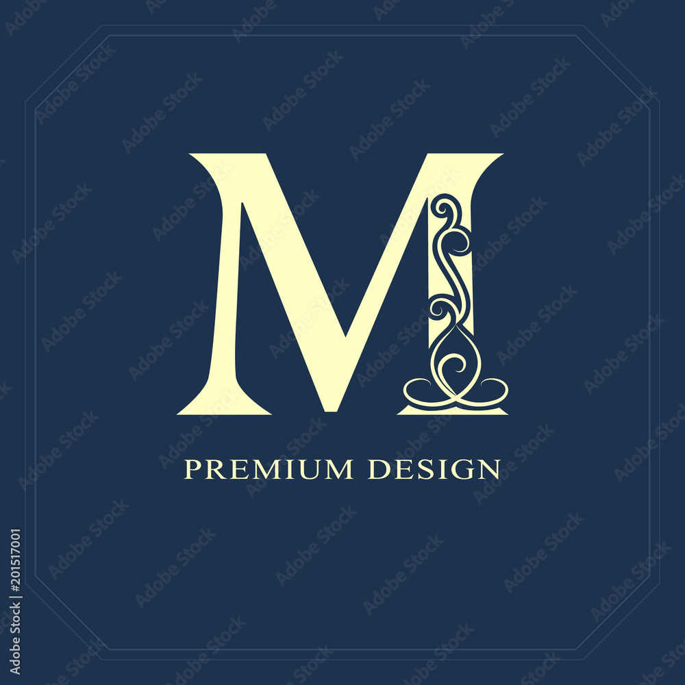 Capital letter M. Calligraphic beautiful logo with tape for labels ...