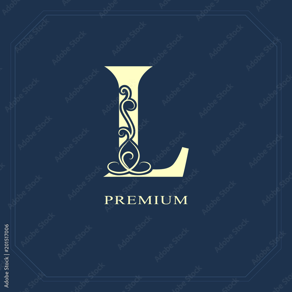 Capital letter L. Calligraphic beautiful logo with tape for labels ...