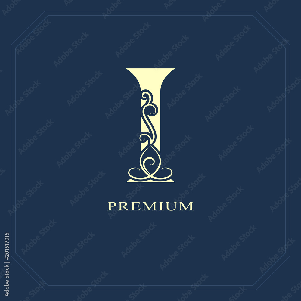Capital letter I. Calligraphic beautiful logo with tape for labels ...