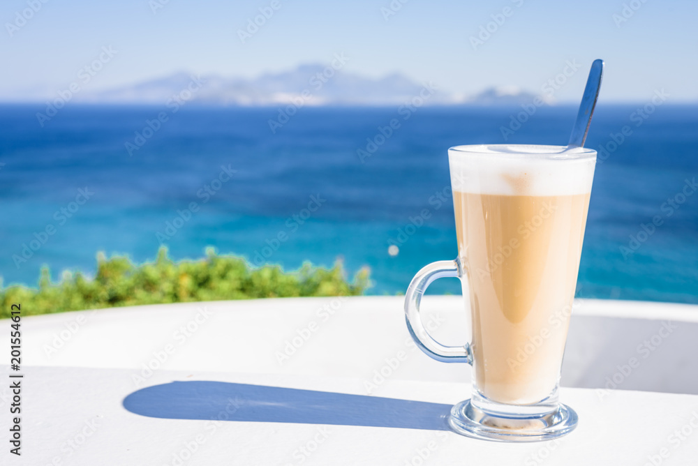 Cold greek coffee frappe latte macchiato cappuccino with ice cream ...