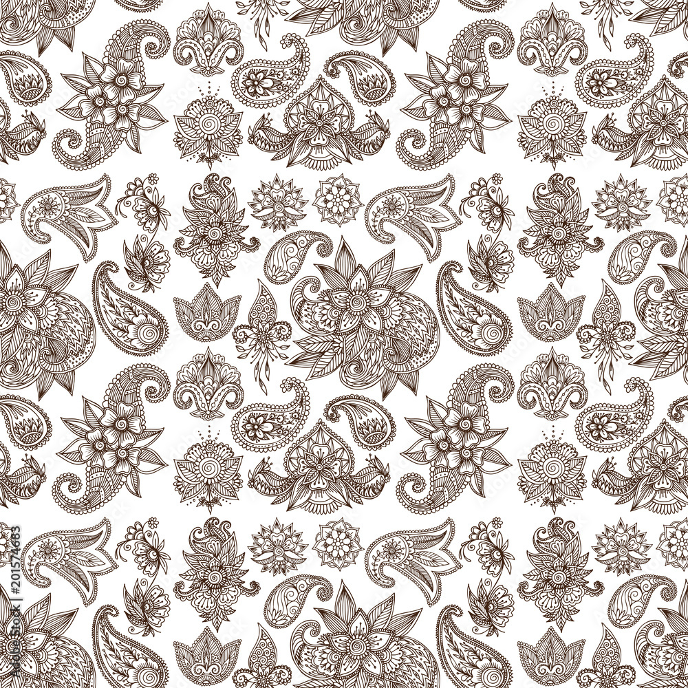 Paisley Henna Design Floral Wallpaper